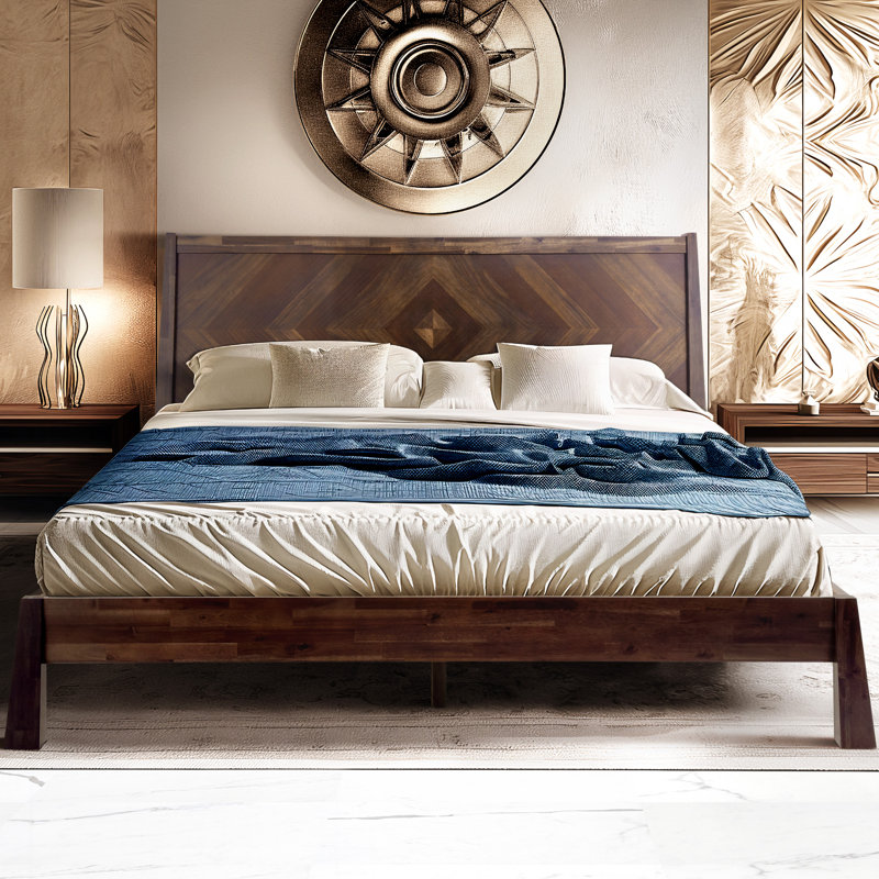 Millwood Pines Millwood Pines Aaman Bed Frame with Headboard Solid Wood Platform Bed